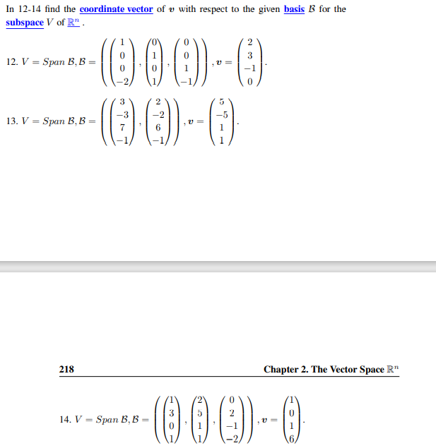 Solved In 12-14 find the coordinate vector of v with respect | Chegg.com