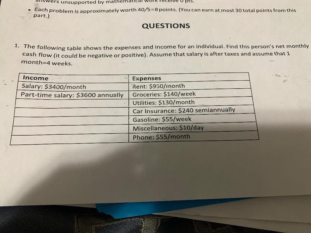Solved - Each problem is approximately worth 40/5=8 points. | Chegg.com