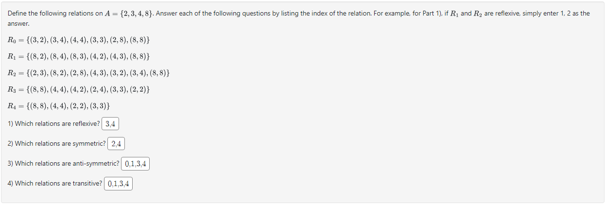 Solved Define the following relations on A={2,3,4,8}. | Chegg.com