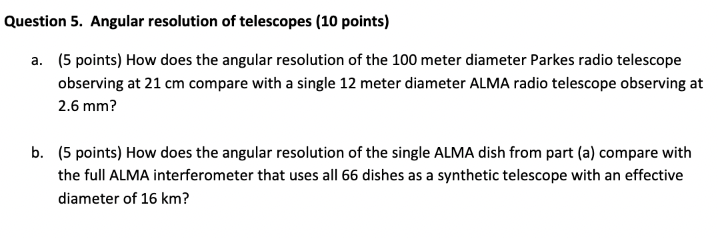 Solved Question 5. Angular resolution of telescopes (10 | Chegg.com