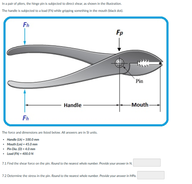 Solved In ﻿a pair of ﻿pliers, the hinge pin is ﻿subjected to | Chegg.com