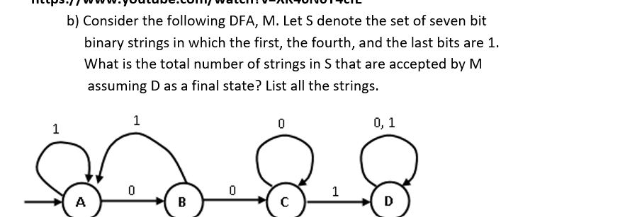 Solved b) Consider the following DFA, M. Let S denote the | Chegg.com