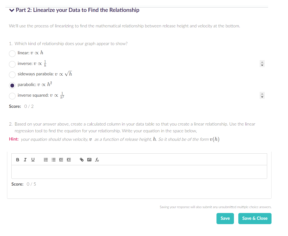 Solved v Part 2: Linearize your Data to Find the | Chegg.com