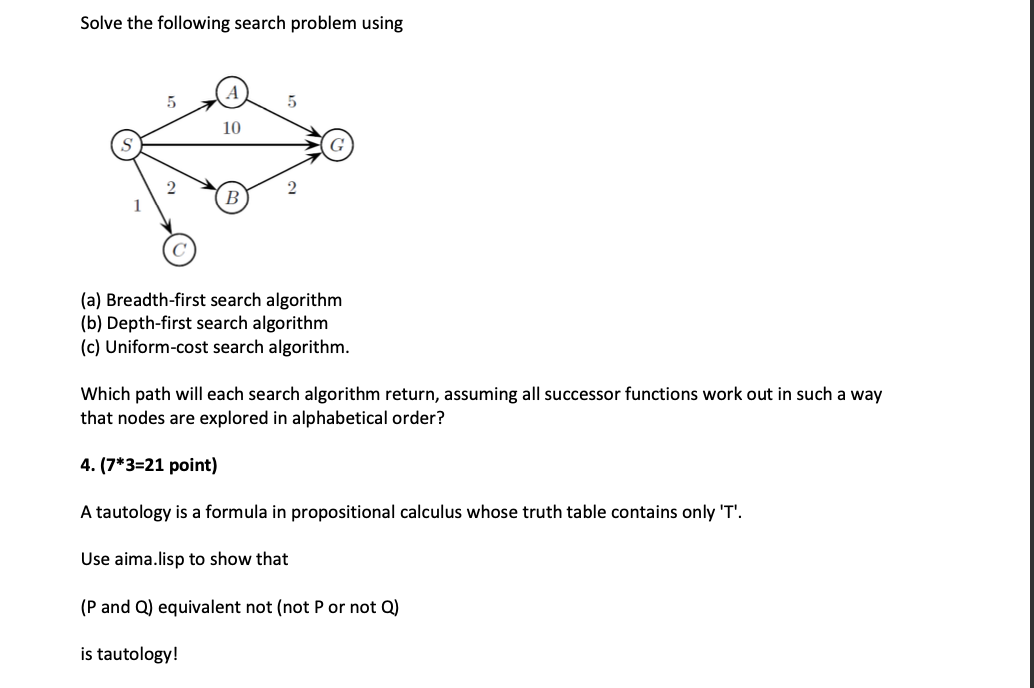 Solve the following search problem using 5 10 B (a) | Chegg.com