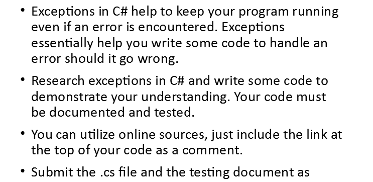 Solved Exceptions in C# help to keep your program running | Chegg.com