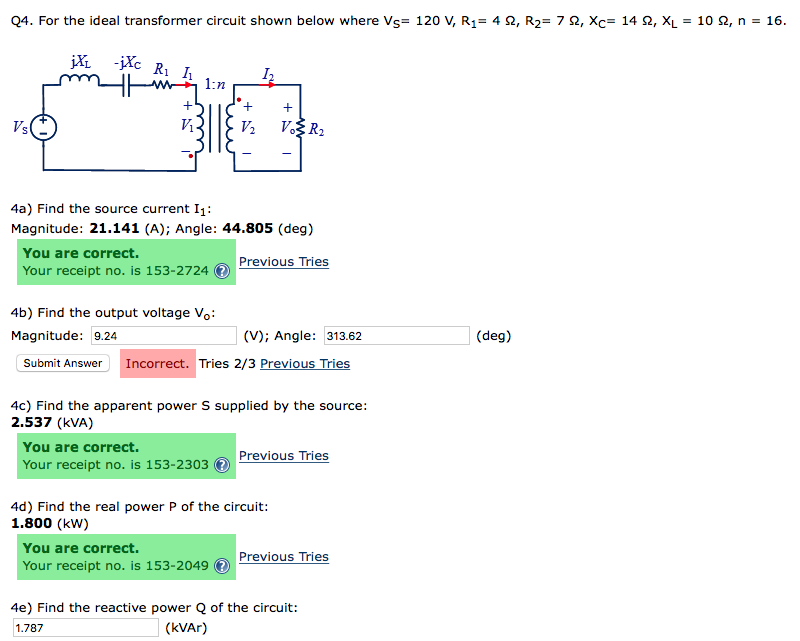Solved Q4. For the ideal transformer circuit shown below | Chegg.com