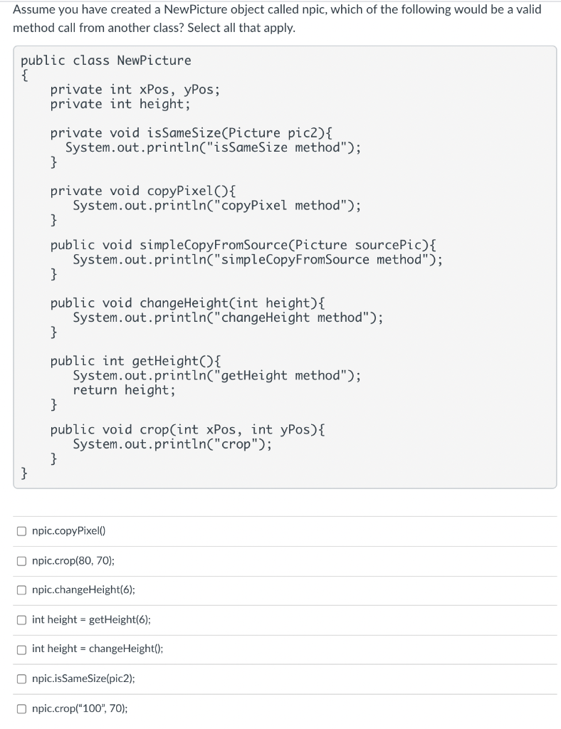 Solved Assume you have created a New Picture object called | Chegg.com