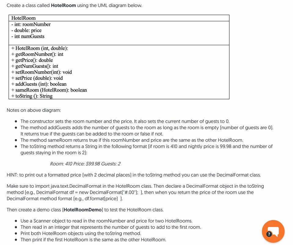 Solved Create a class called HotelRoom using the UML diagram | Chegg.com