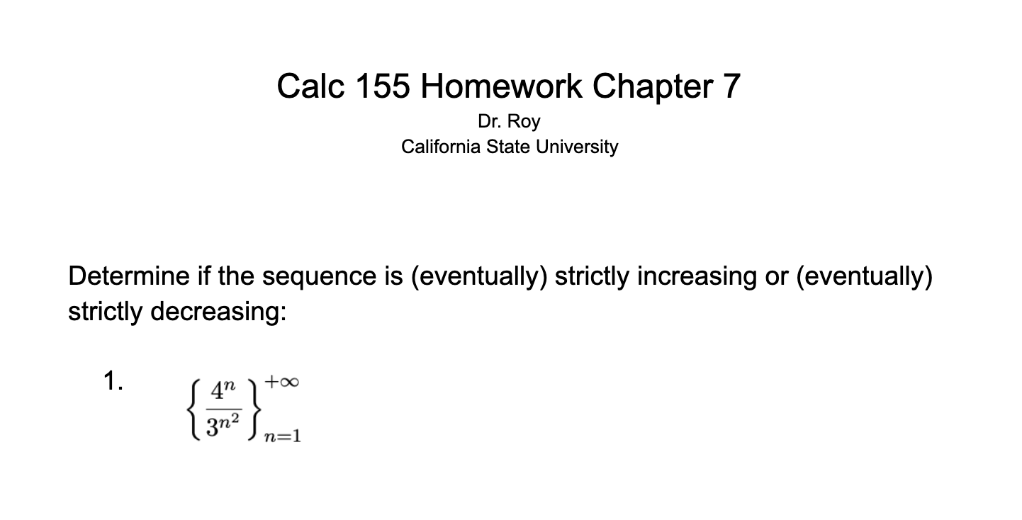 Solved Calc 155 Homework Chapter 7 Dr. Roy California State | Chegg.com