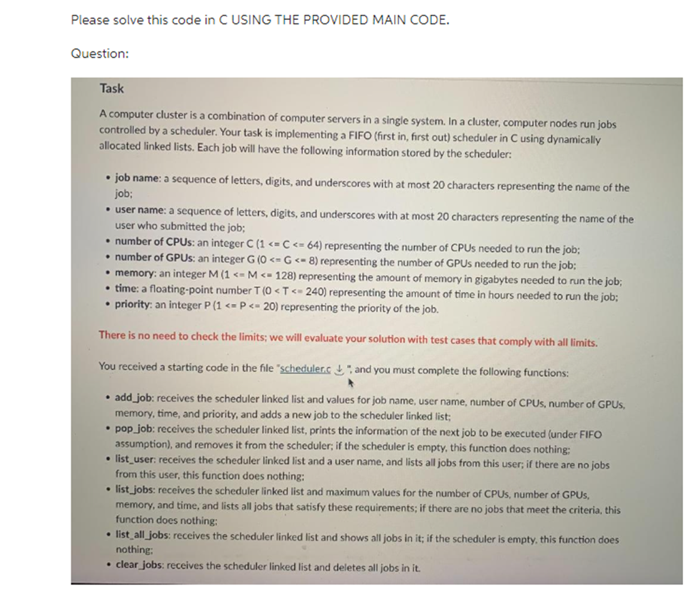 Solved Please solve this code in C USING THE PROVIDED MAIN | Chegg.com