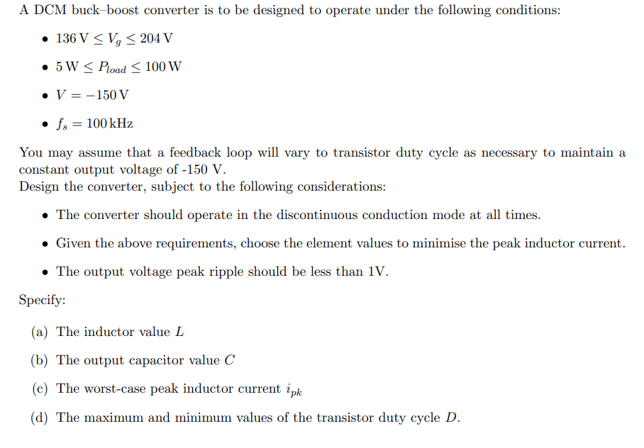 Solved A DCM buck-boost converter is to be designed to | Chegg.com