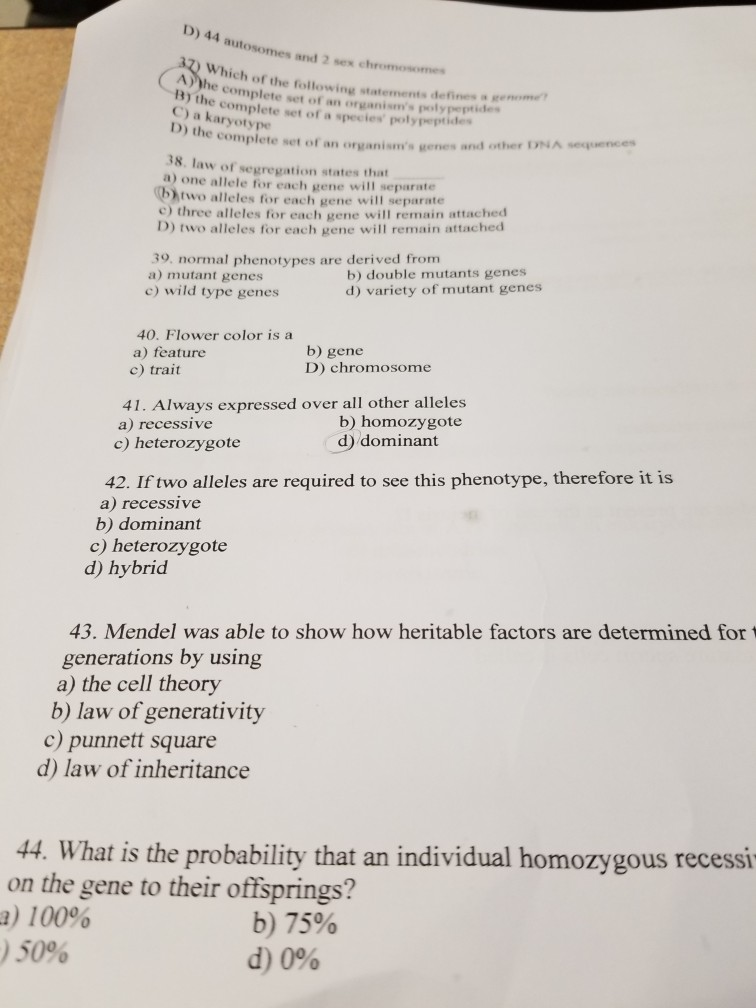 Solved D) 44 autosomes and 2 sex chromosomes 32) Which of | Chegg.com