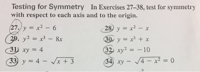 Solved Testing for Symmetry In Exercises 27 - 38, test for | Chegg.com