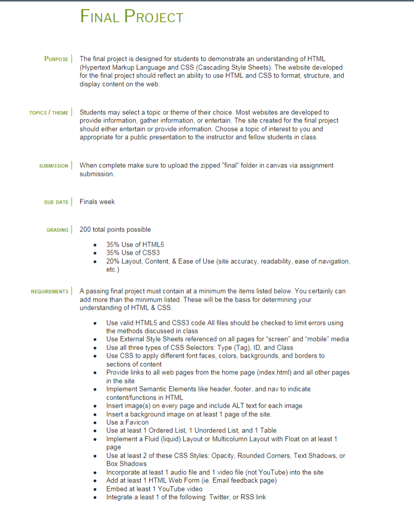 Solved FINAL PROJECT PURPOSE The final project is designed | Chegg.com