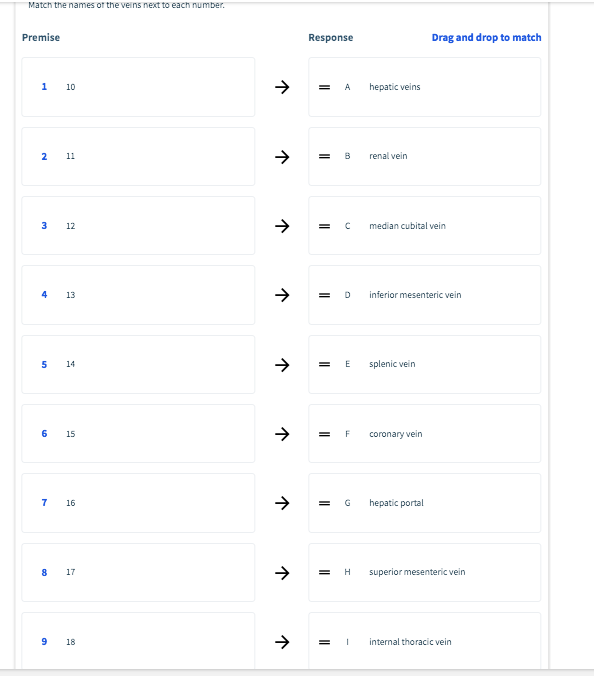 Solved Veins - Group 1 Homework Answered Match the names of | Chegg.com