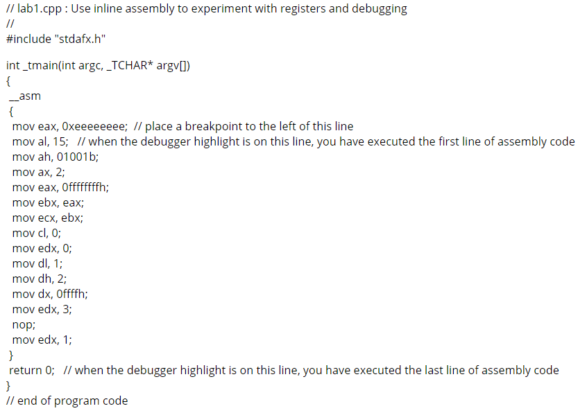 // lab1.cpp : Use inline assembly to experiment with | Chegg.com