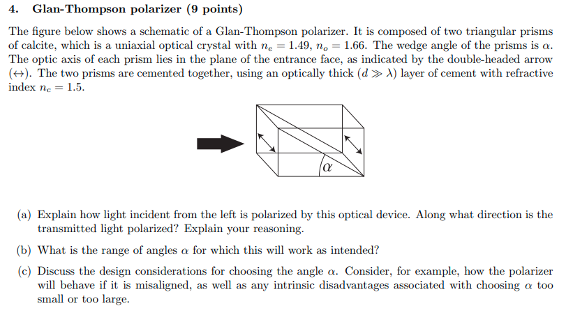 4. Glan-Thompson polarizer (9 points) The figure | Chegg.com