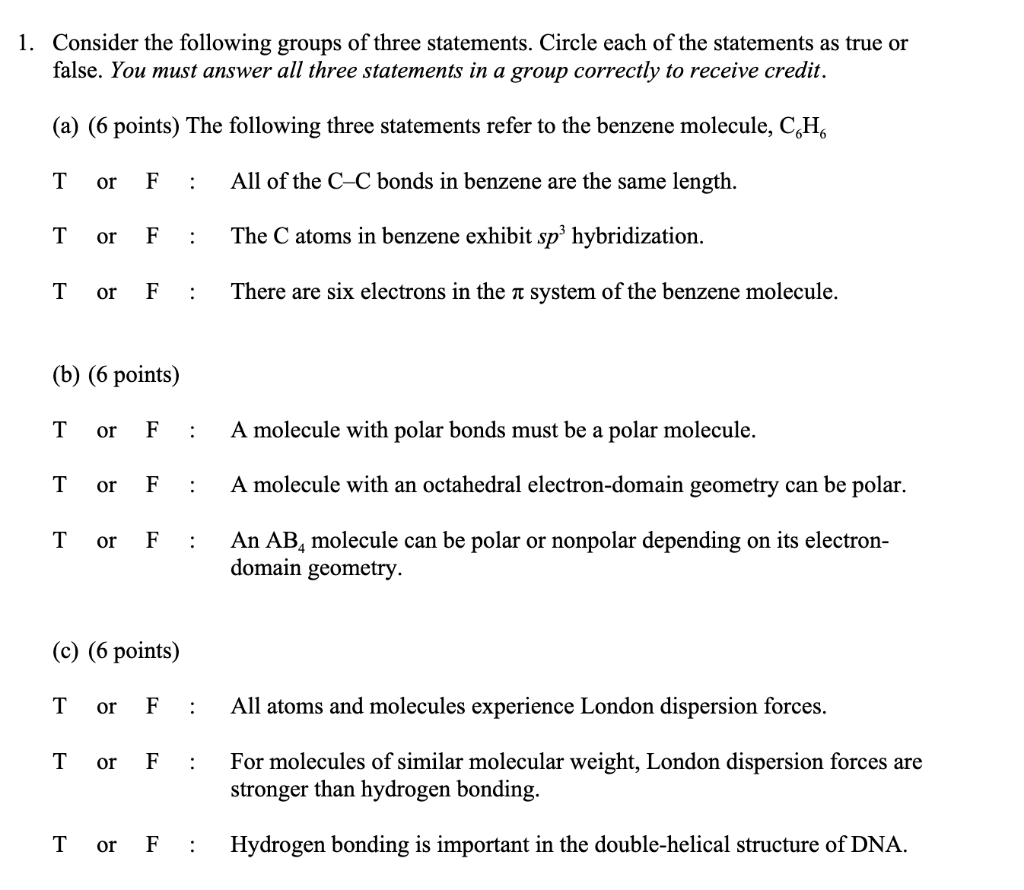 Solved 1. Consider the following groups of three statements. | Chegg.com
