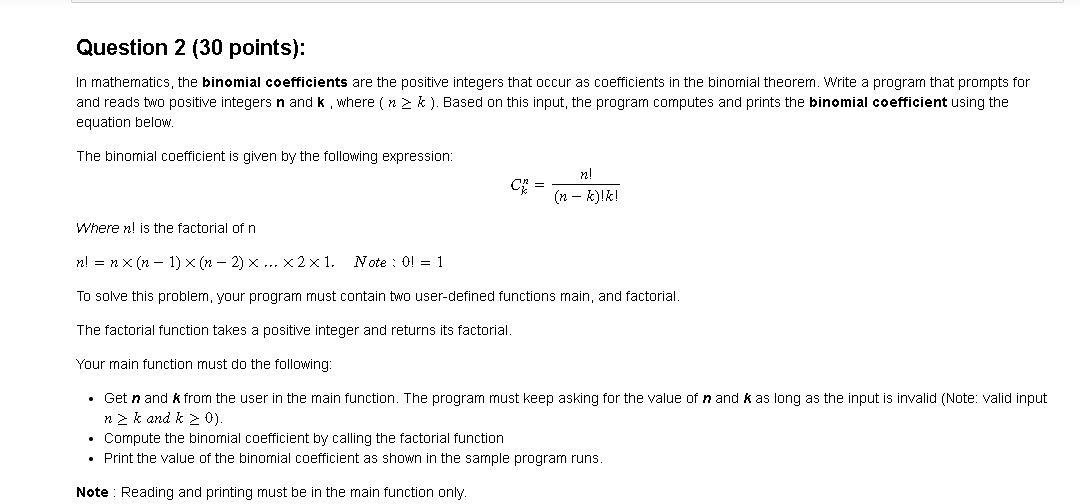 Solved Question 2 (30 points): In mathematics, the binomial | Chegg.com