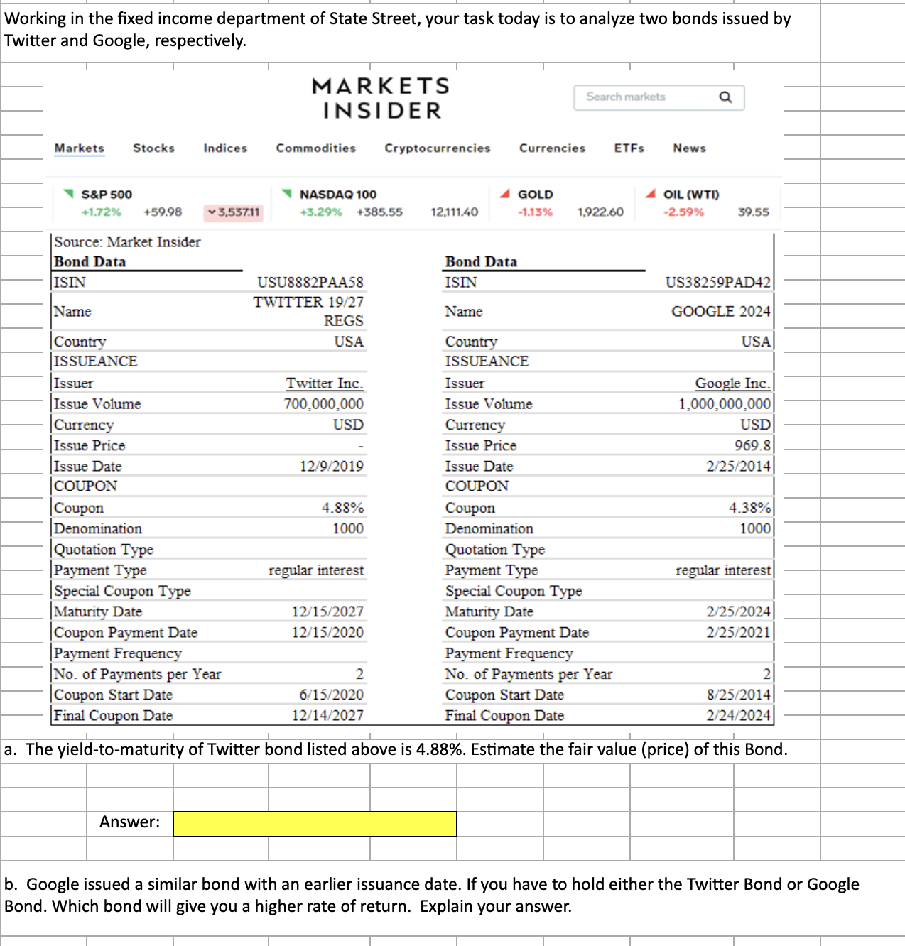 Solved b. ﻿Google issued a similar bond with an earlier | Chegg.com