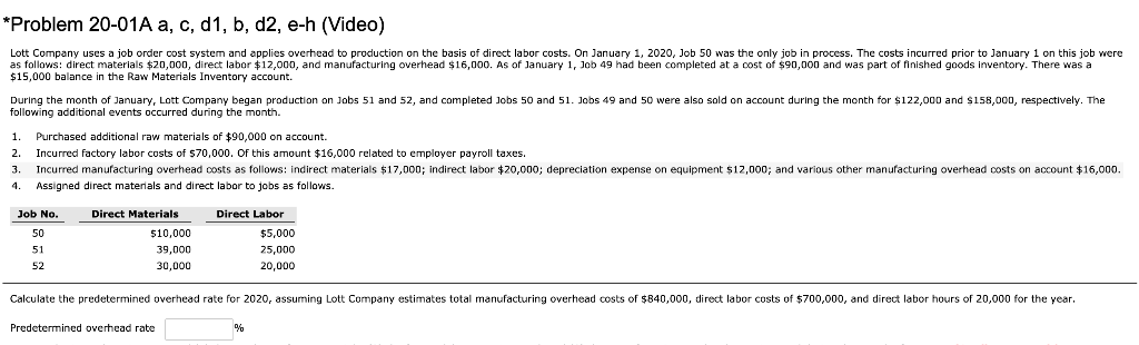 Solved Problem 20-01A a, c, d1, b, d2, e-h (Video) Lott | Chegg.com