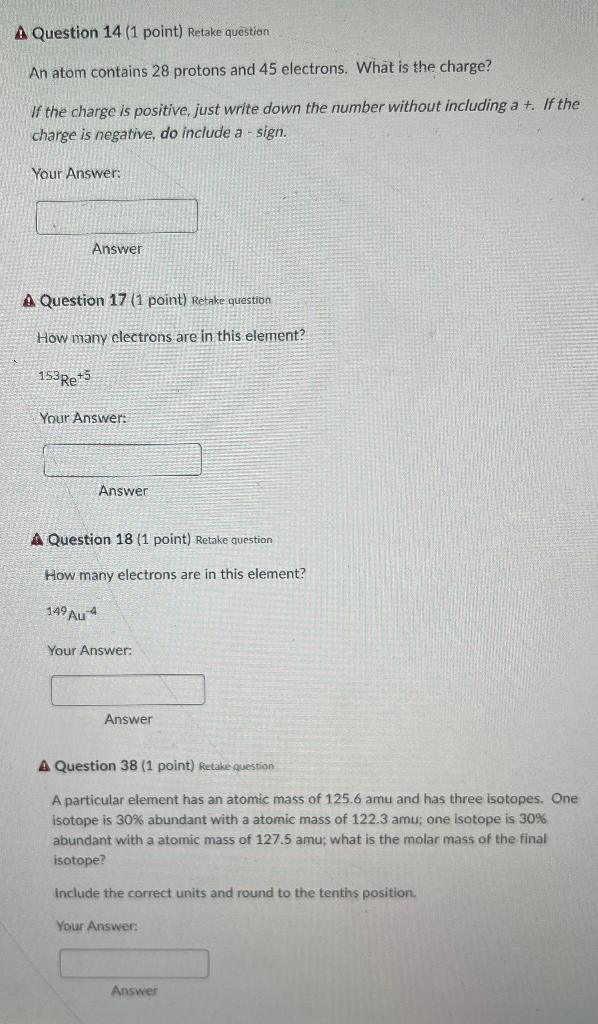 Solved A Question 1 (1 point) Retake question Match the | Chegg.com