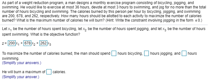 Solved As part of a weight reduction program, a man designs | Chegg.com
