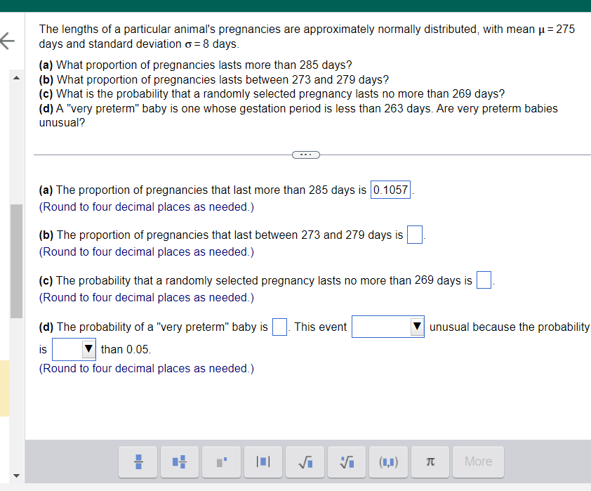 Solved The lengths of a particular animal's pregnancies are | Chegg.com