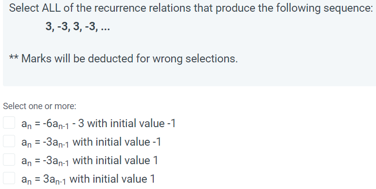 Solved Select ALL of the recurrence relations that produce | Chegg.com