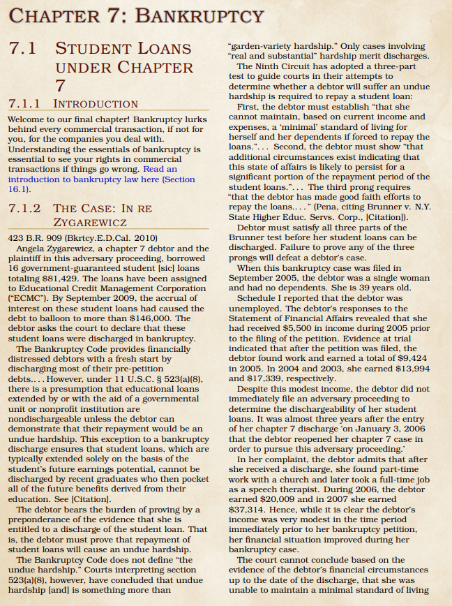 Solved CHAPTER 7: BANKRUPTCY 7.1 STUDENT LOANS UNDER CHAPTER | Chegg.com