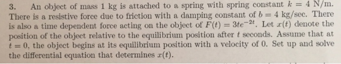 Solved An object of mass 1 kg is attached to a spring with | Chegg.com