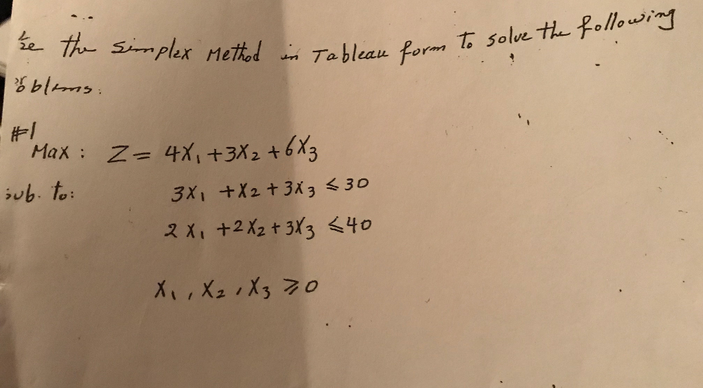 Solved se the bloms: simplex Method in Method in Tableau | Chegg.com