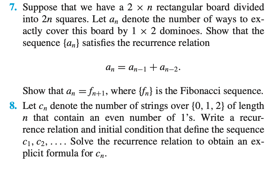 Solved 7. Suppose that we have a 2×n rectangular board | Chegg.com