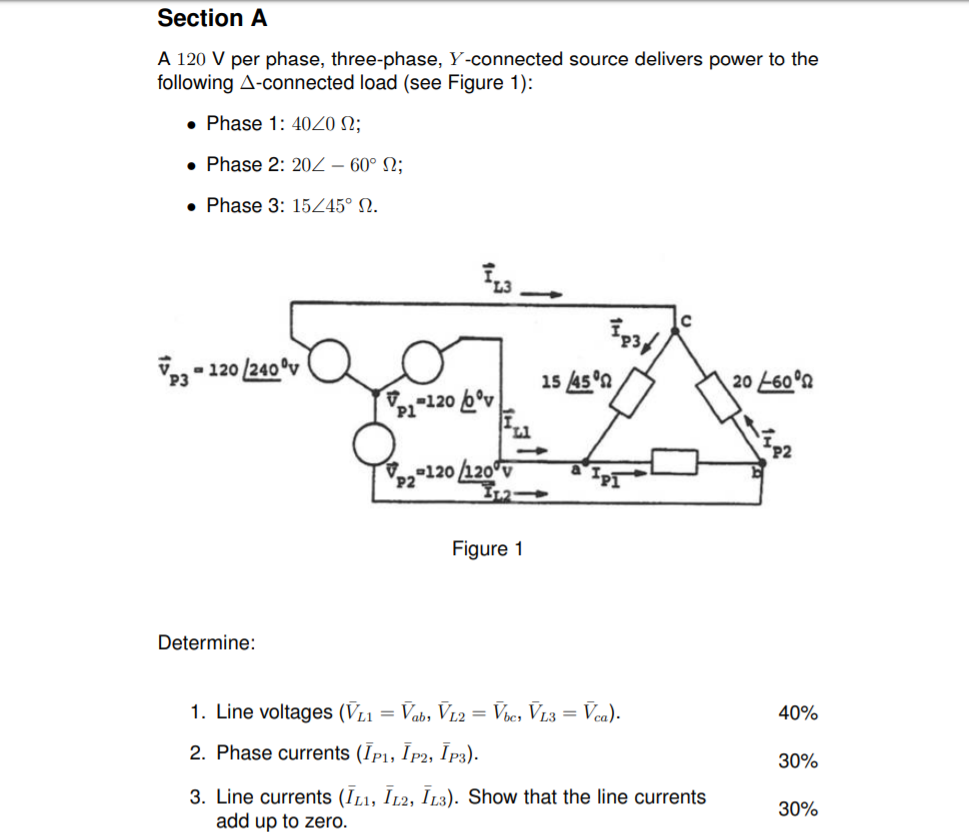Solved Section A A 120 V per phase, three-phase, Y-connected | Chegg.com