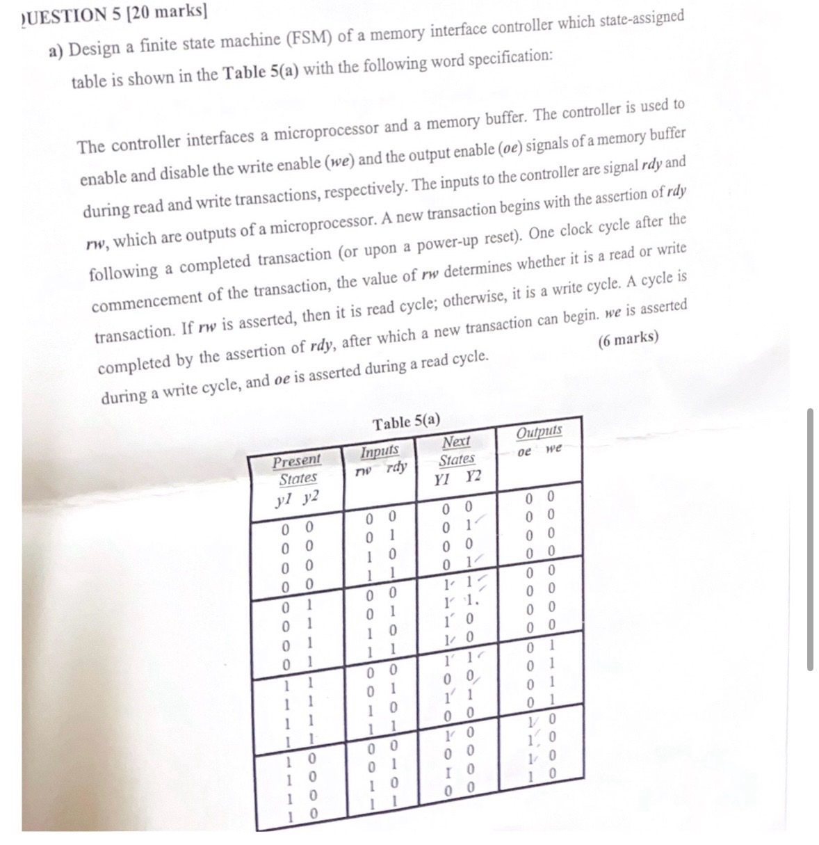 Solved helpIUESTION 5 [20 ﻿marks]a) ﻿Design a finite state | Chegg.com