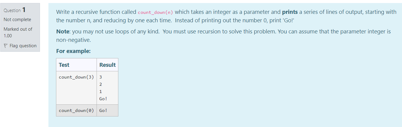 Solved Question 1 Not complete Marked out of 1.00 Write a | Chegg.com