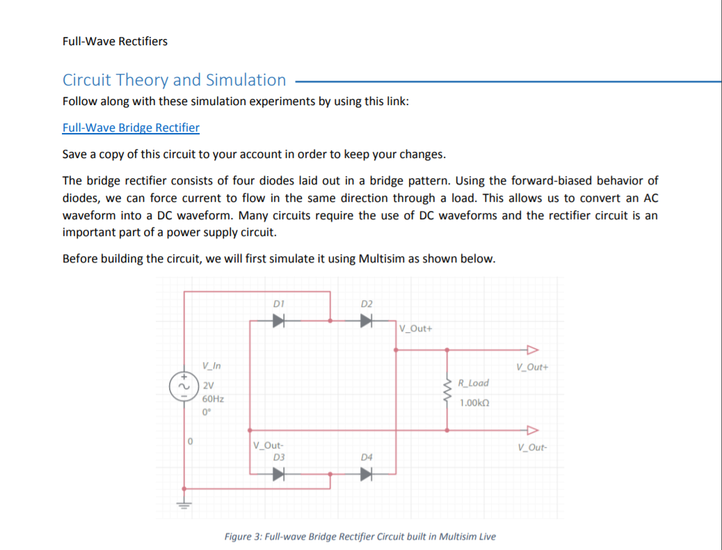 Full-Wave Rectifiers Circuit Theory and Simulation | Chegg.com