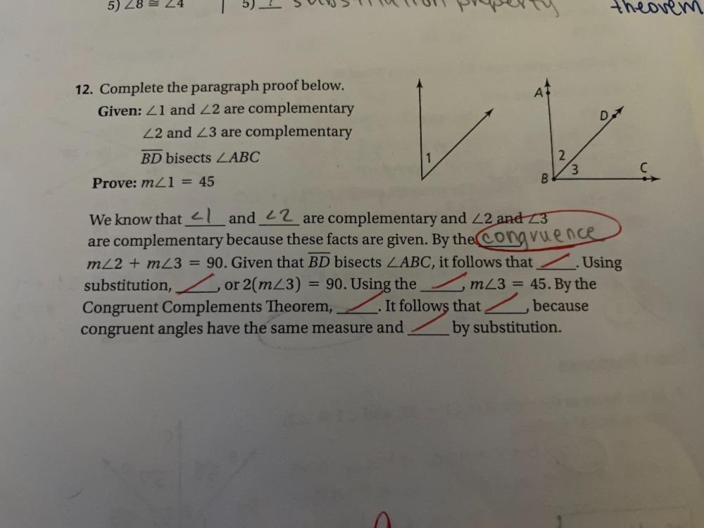 Solved 12. Complete the paragraph proof below. Given: ∠1 and | Chegg.com