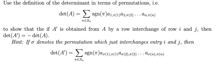 Solved Use the definition of the determinant in terms of | Chegg.com