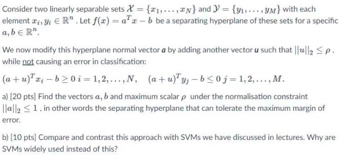 Solved Consider two linearly separable sets X = {{1,...,xN} | Chegg.com