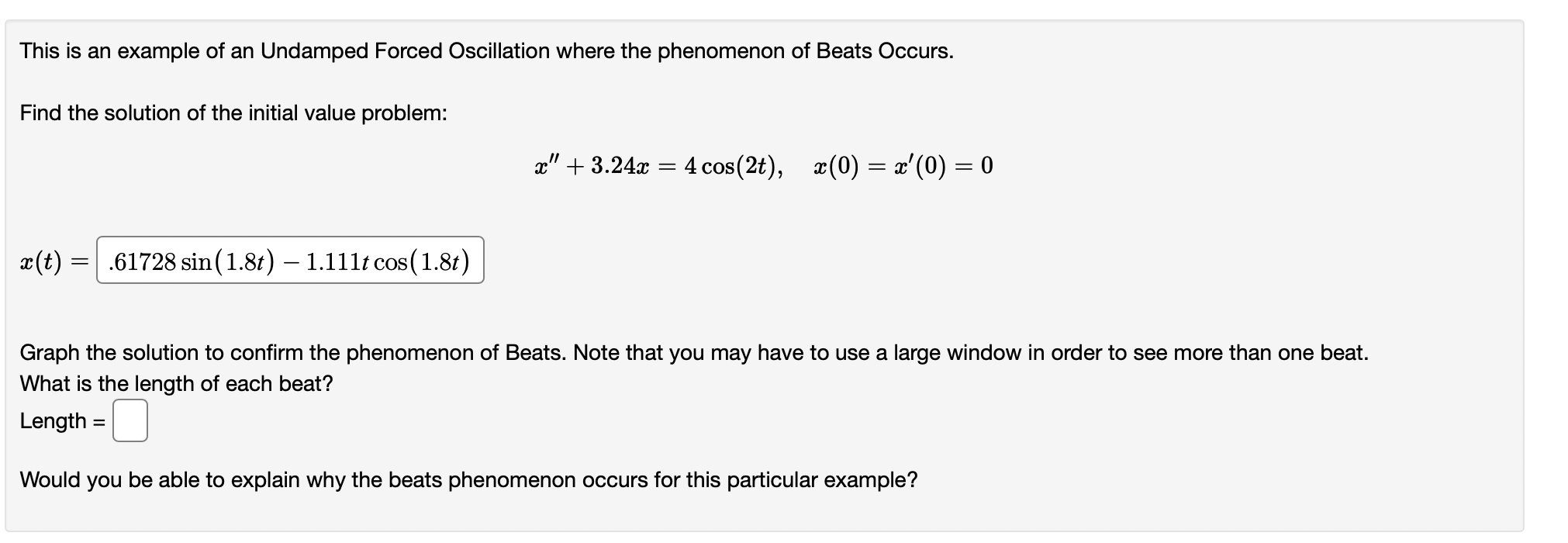 Solved This is an example of an Undamped Forced Oscillation | Chegg.com