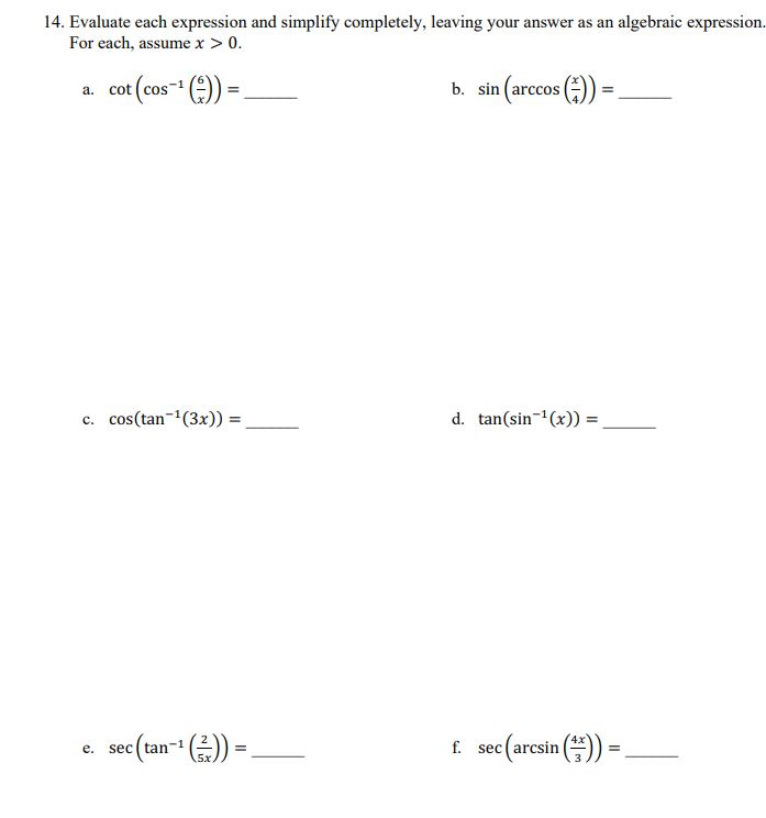 Solved 14. Evaluate each expression and simplify completely, | Chegg.com