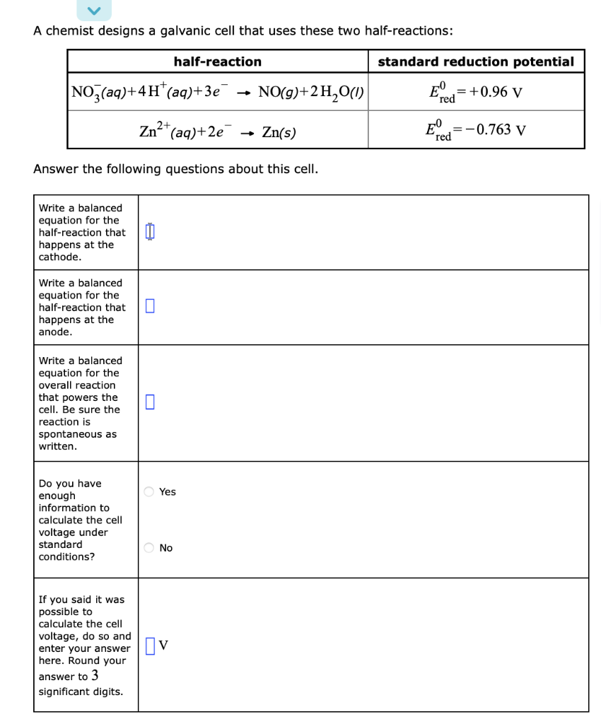 Solved A galvanic cell is powered by the following redox | Chegg.com