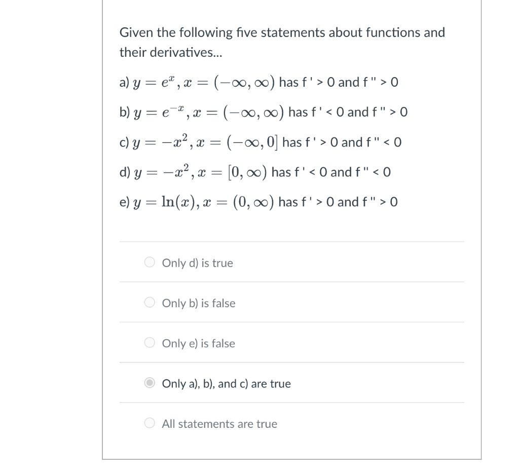 Solved Given the following five statements about functions | Chegg.com