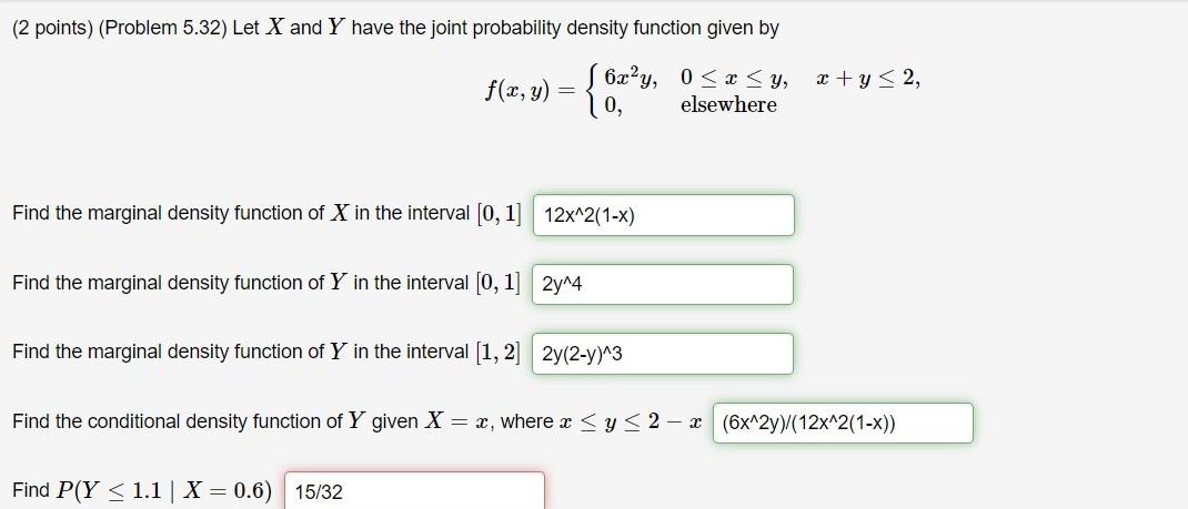 Solved (2 points) (Problem 5.32) Let X and Y have the joint | Chegg.com
