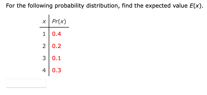 Solved For the following probability distribution, find the | Chegg.com