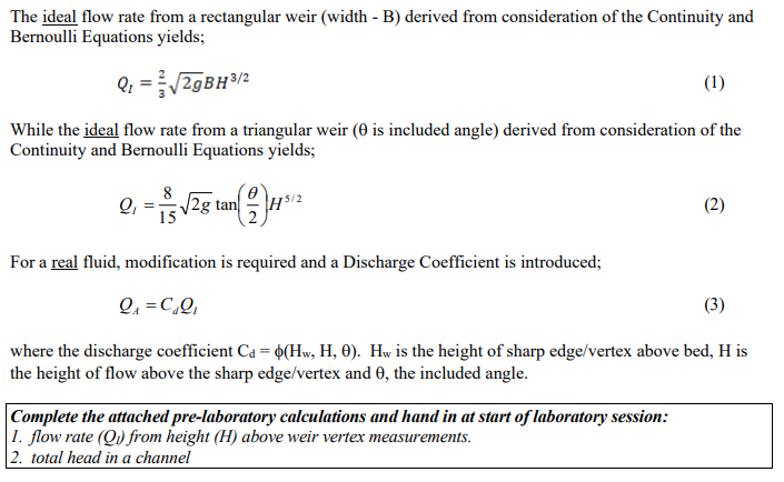 Solved The ideal flow rate from a rectangular weir (width - | Chegg.com