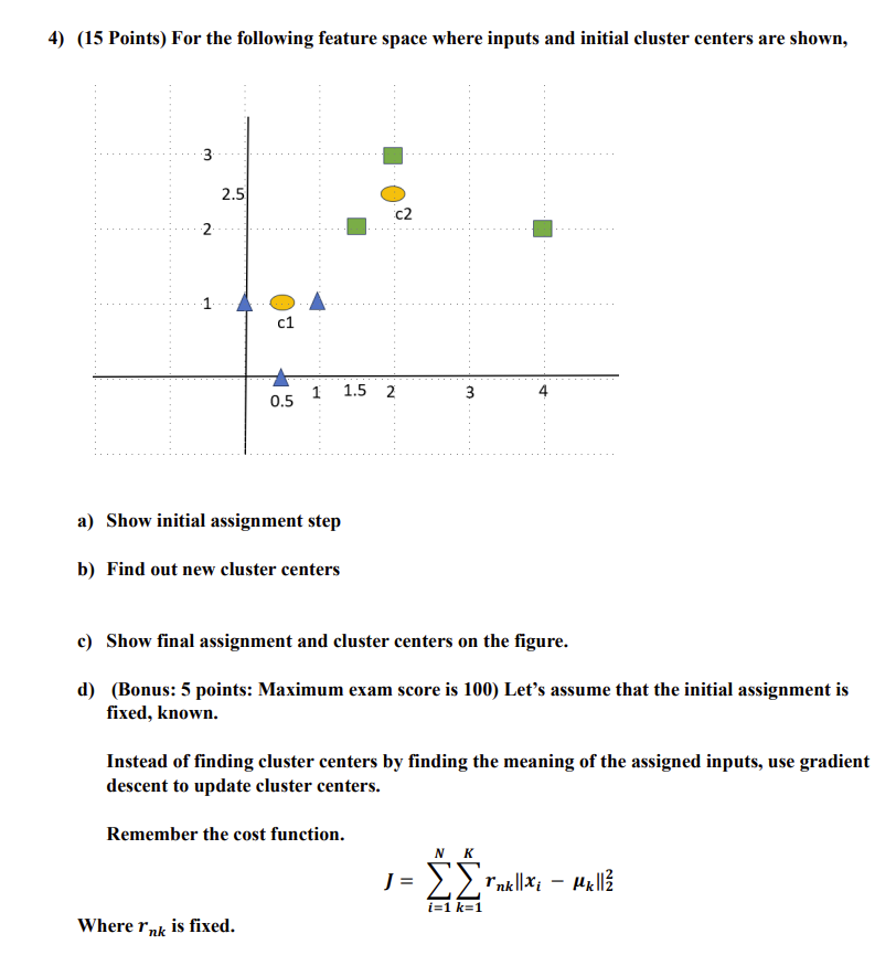 Solved 4) (15 Points) For the following feature space where | Chegg.com