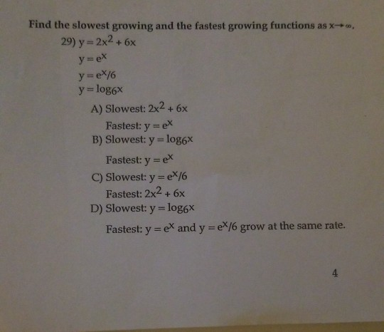 Solved Find the slowest growing and the fastest growing | Chegg.com