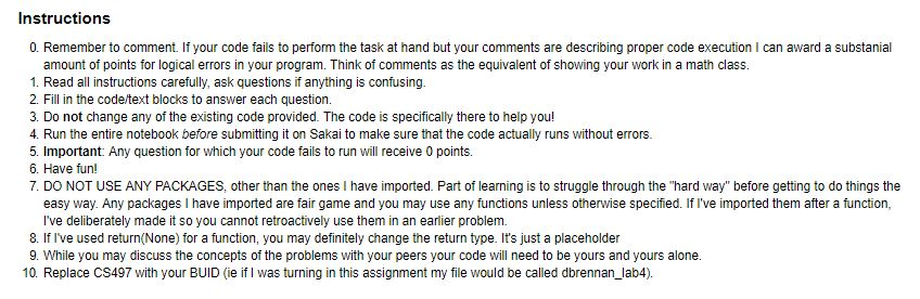 Solved Instructions 0. Remember to comment. If your code | Chegg.com